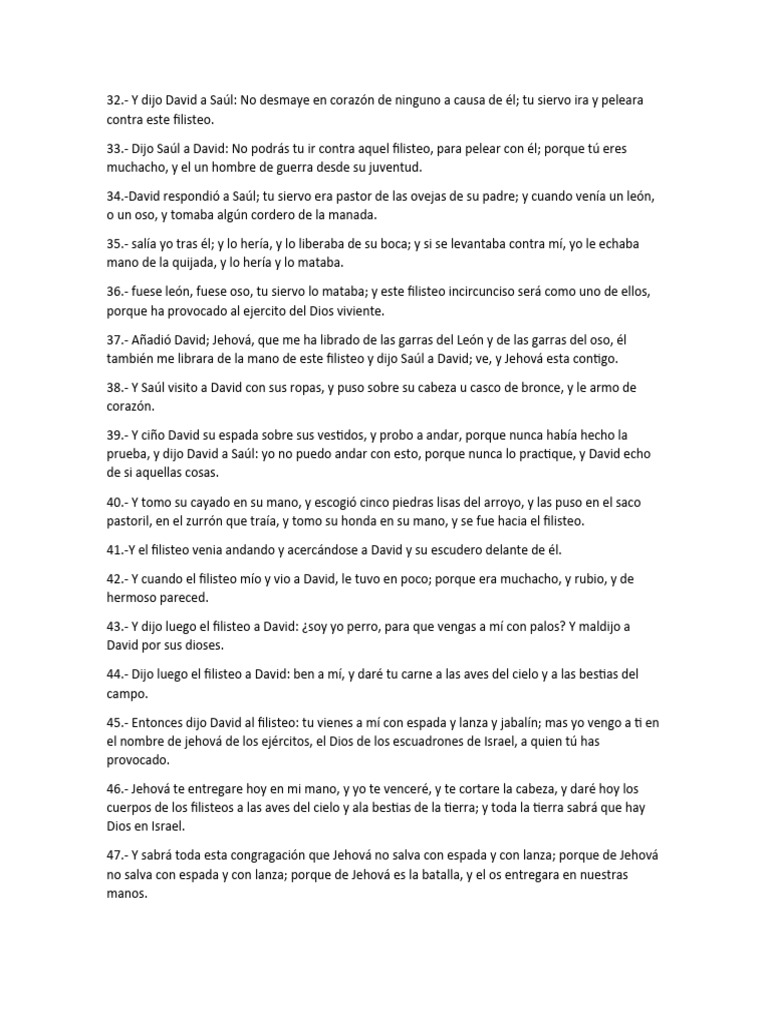 David vence al gigante filisteo | PDF | David | Saulo
