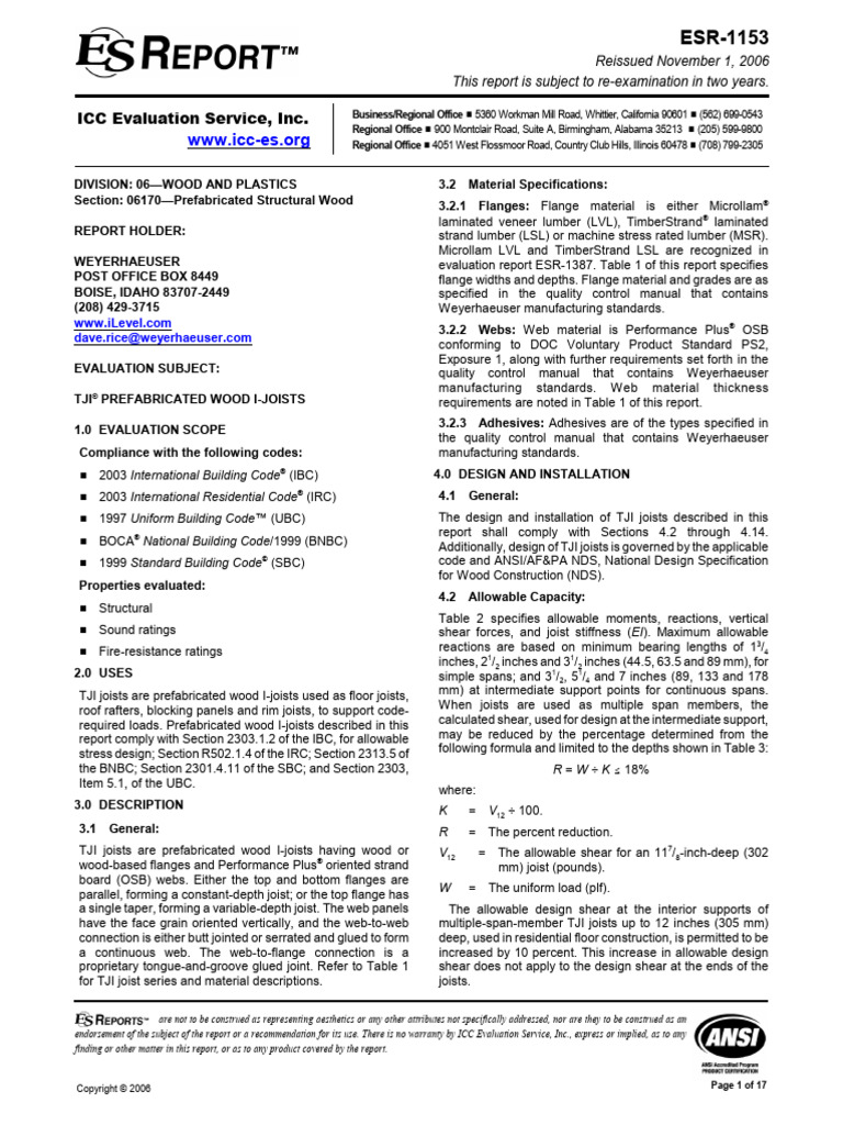 FL6527 - R1 - Ae - Icc Es Esr-1153 11-1-06 | PDF | Drywall | Framing (Construction)