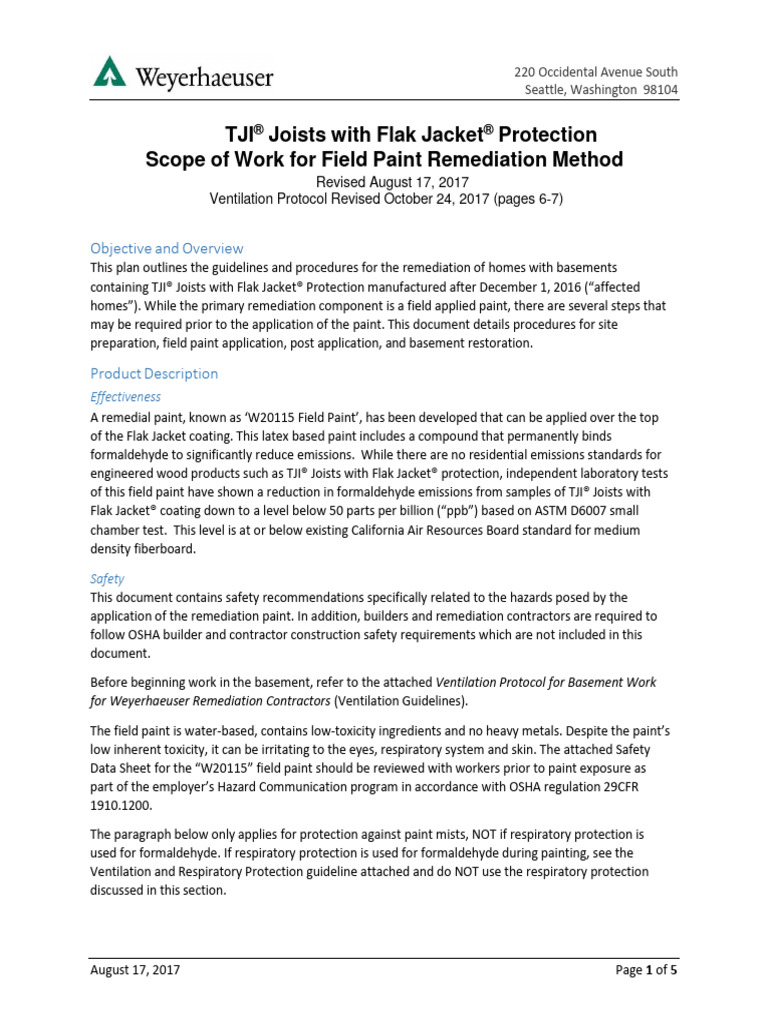Flak Jacket Remediation Scope of Work 8.17.17 | PDF | Materials