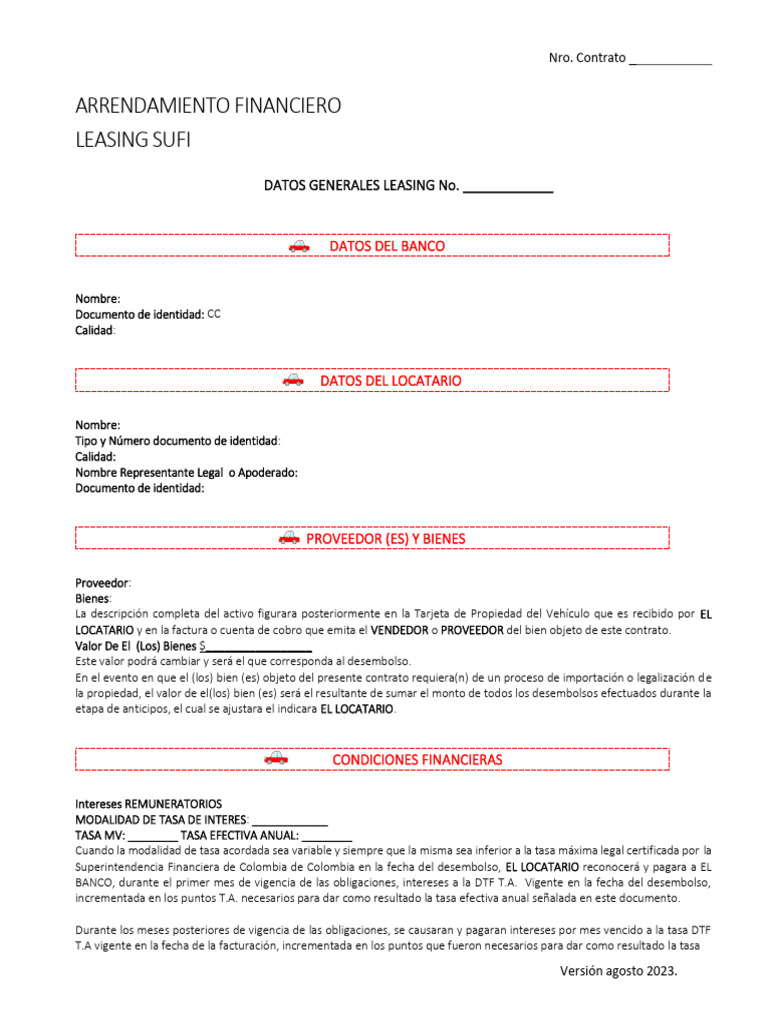 Contrato de Arrendamiento Financiero Leasing | PDF | Póliza de seguros ...