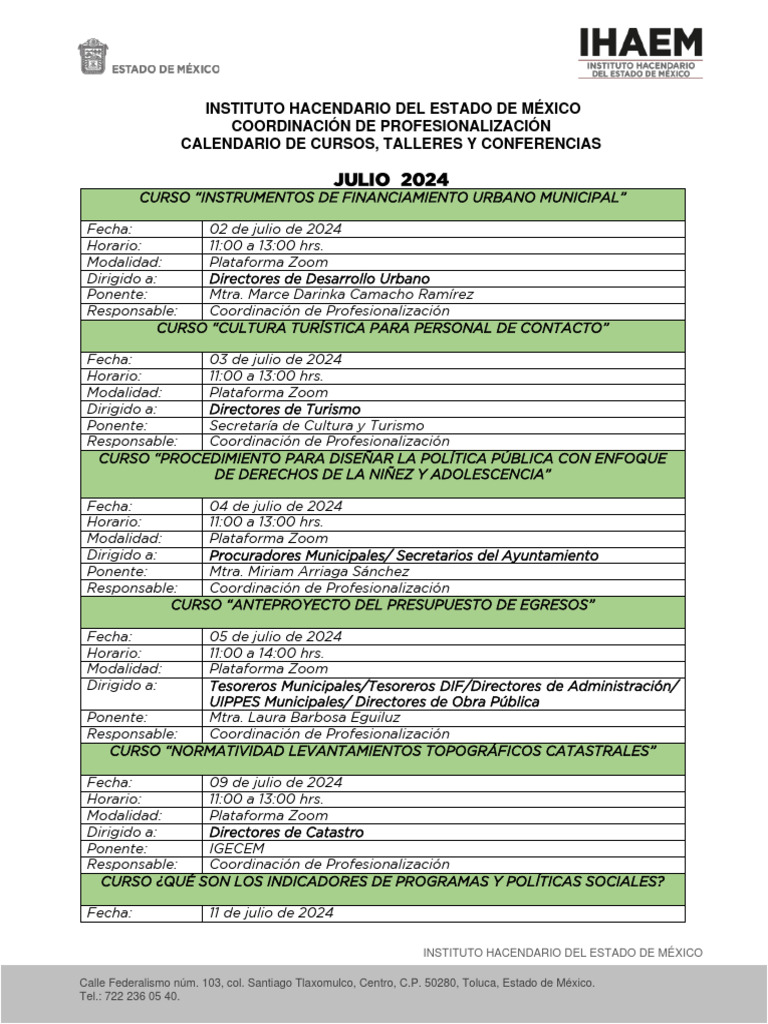 Cursos IHAEM Julio 2024 en Zoom | PDF | Ciencias sociales | Historia