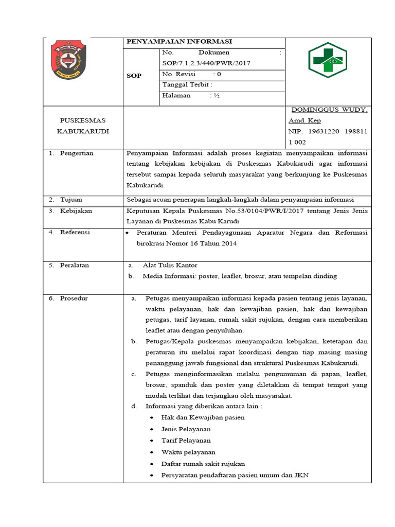 7.1.2.3 Sop Penyampaian Informasi | PDF