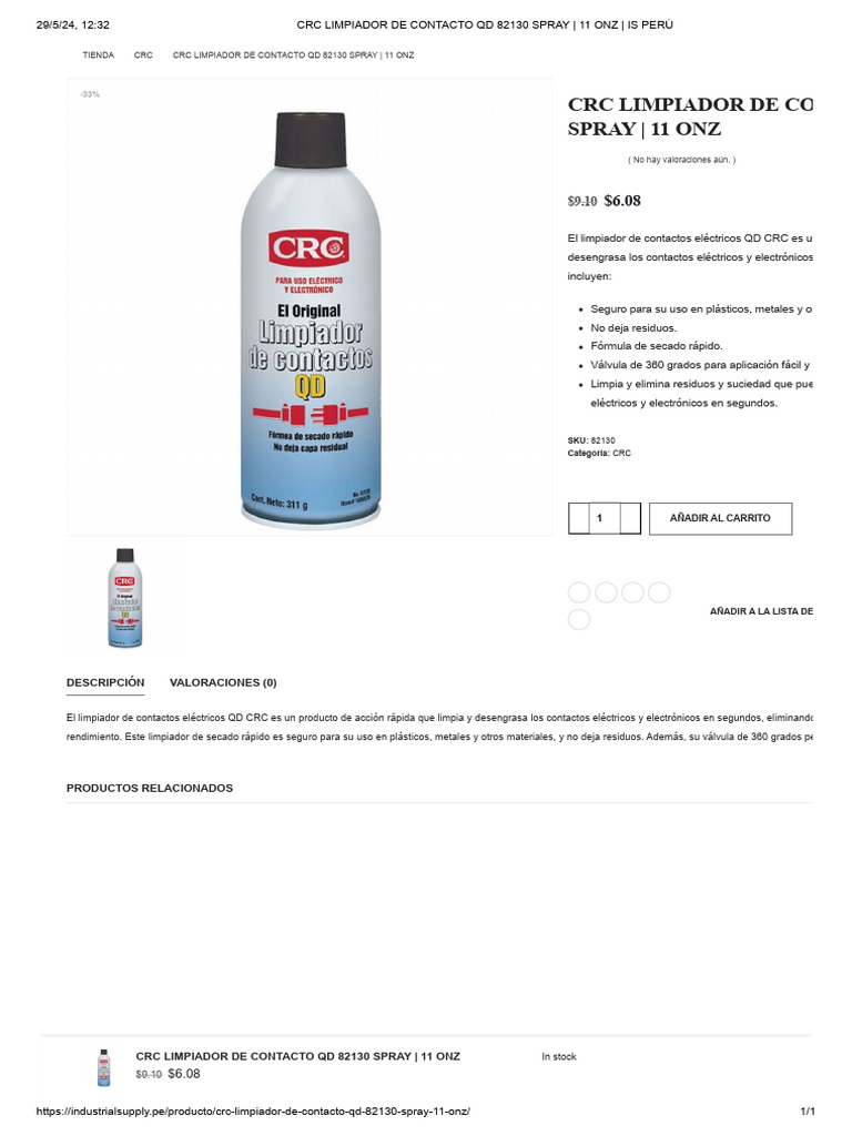 CRC LIMPIADOR DE CONTACTO QD 82130 SPRAY - 11 ONZ Tem 1.1 - 2 | PDF ...