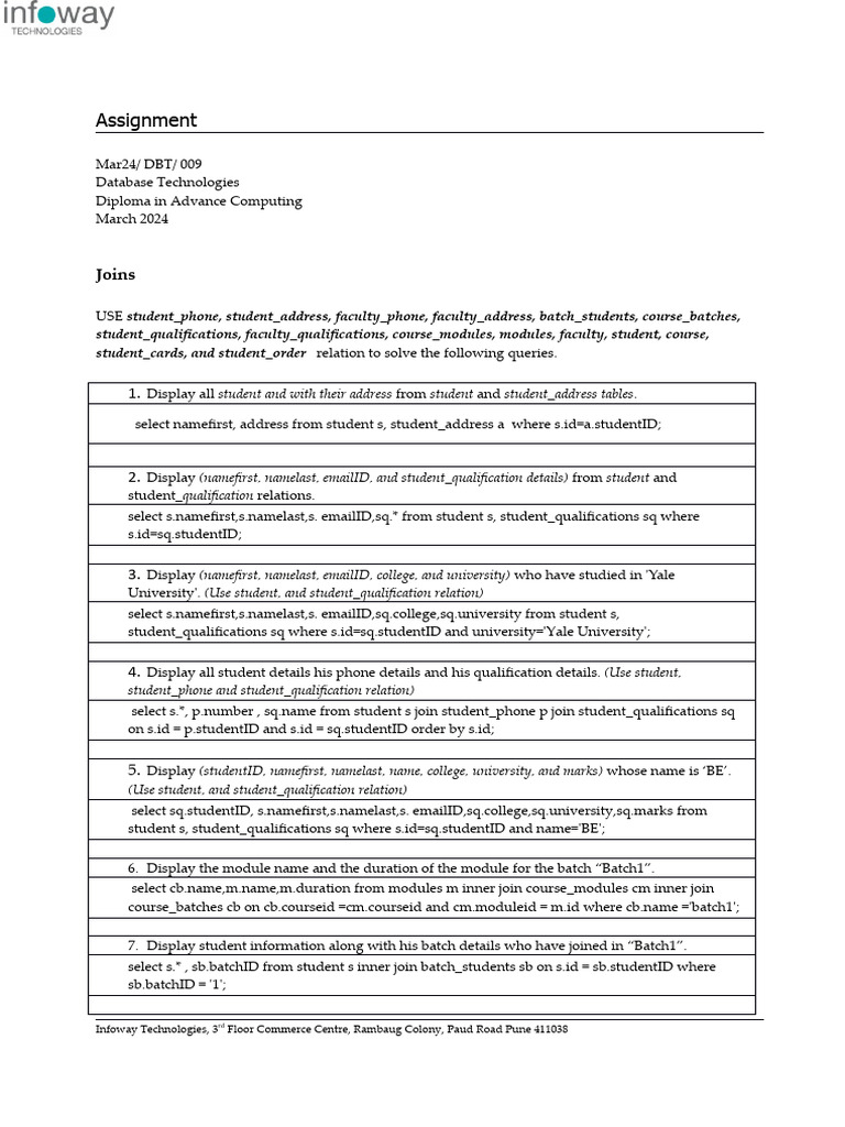 Assignment009 (Joins) | PDF | Data Management | Computing Assignment009 (Joins) | PDF | Data Management | Computing