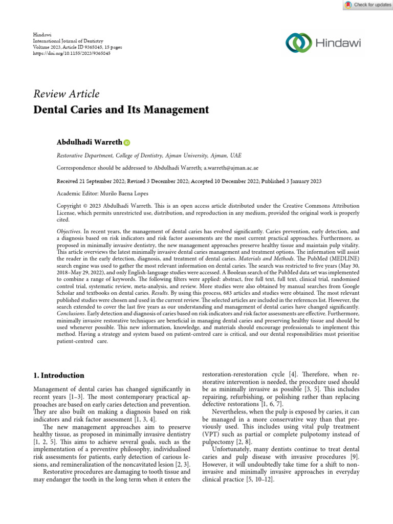 International Journal of Dentistry - 2023 - Warreth - Dental Caries and ...