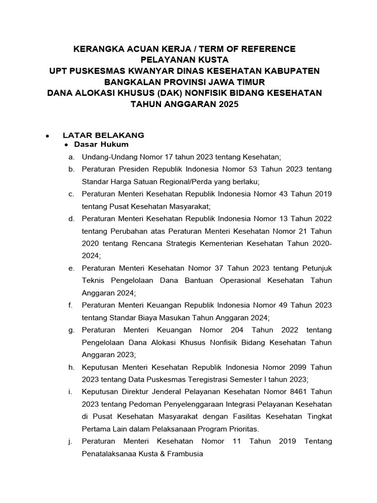 Tor Pelayanan Kusta 2025 Bok PKM Kwanyar | PDF