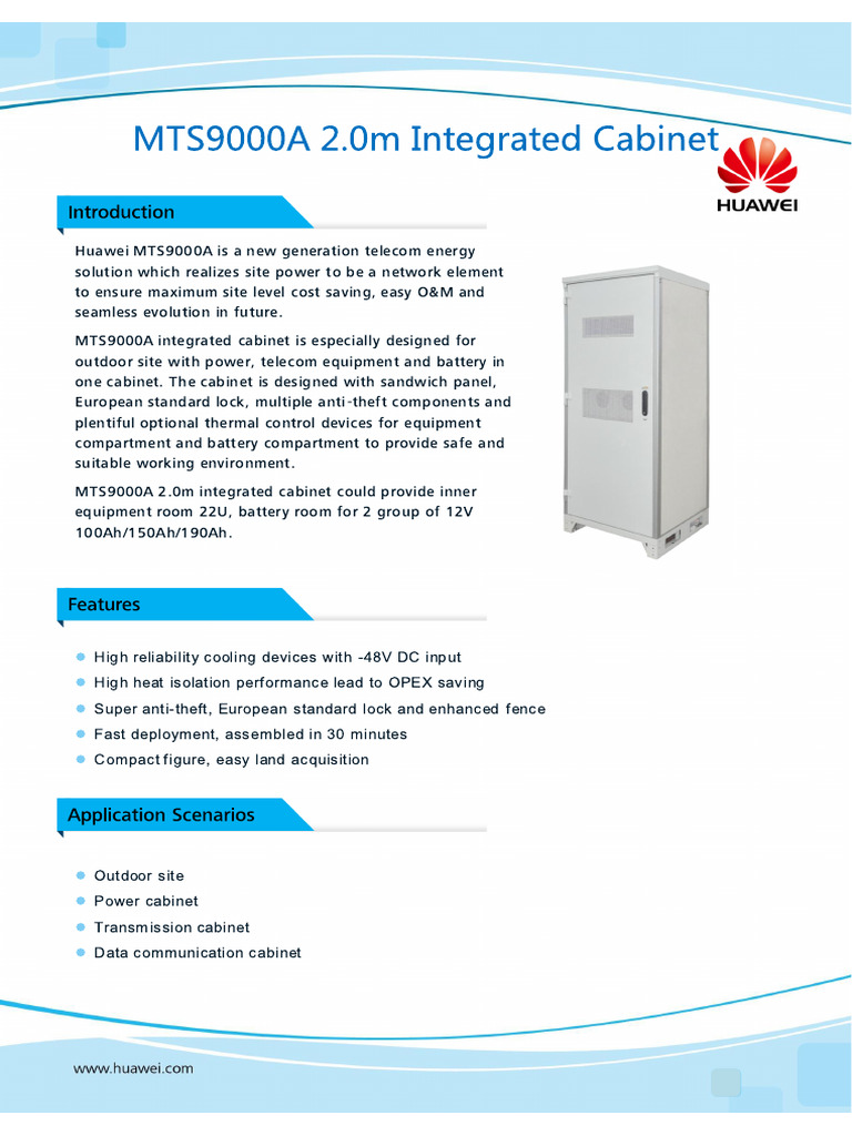 HUAWEI Mini Shelter MTS9000A 2.0m Integrated Cabinet Datasheet 1 | PDF