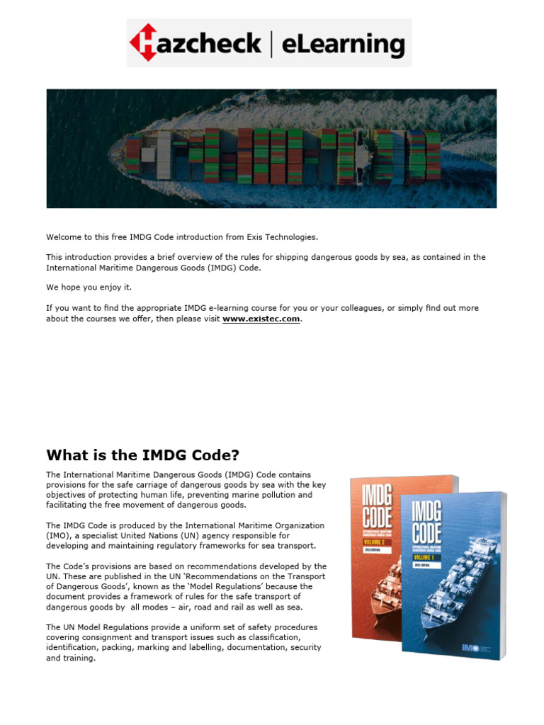 Introduction To The Imdg Code Pdf Dangerous Goods Safety