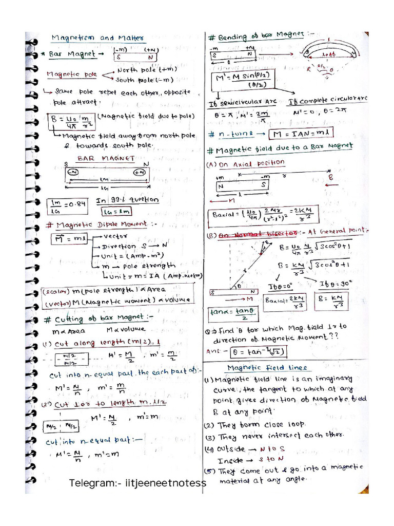 Magnetism & Matter Topper's Short Notes? Iitjeeneetnotess | PDF