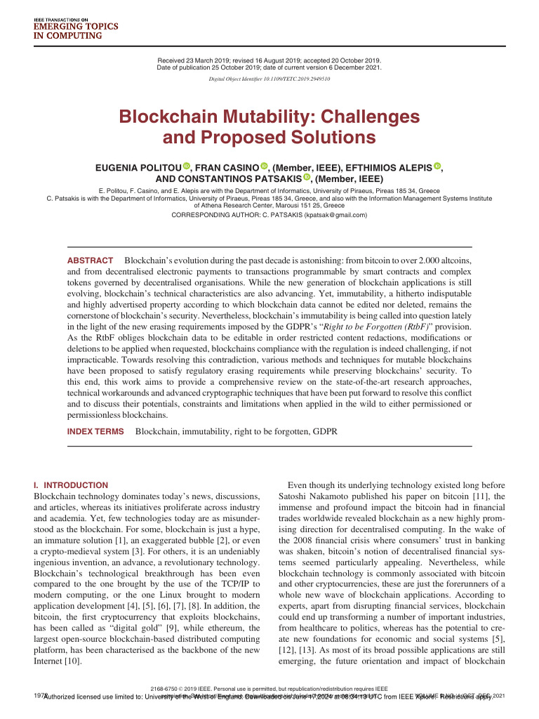 Blockchain Mutability Challenges and Proposed Solutions | PDF ...