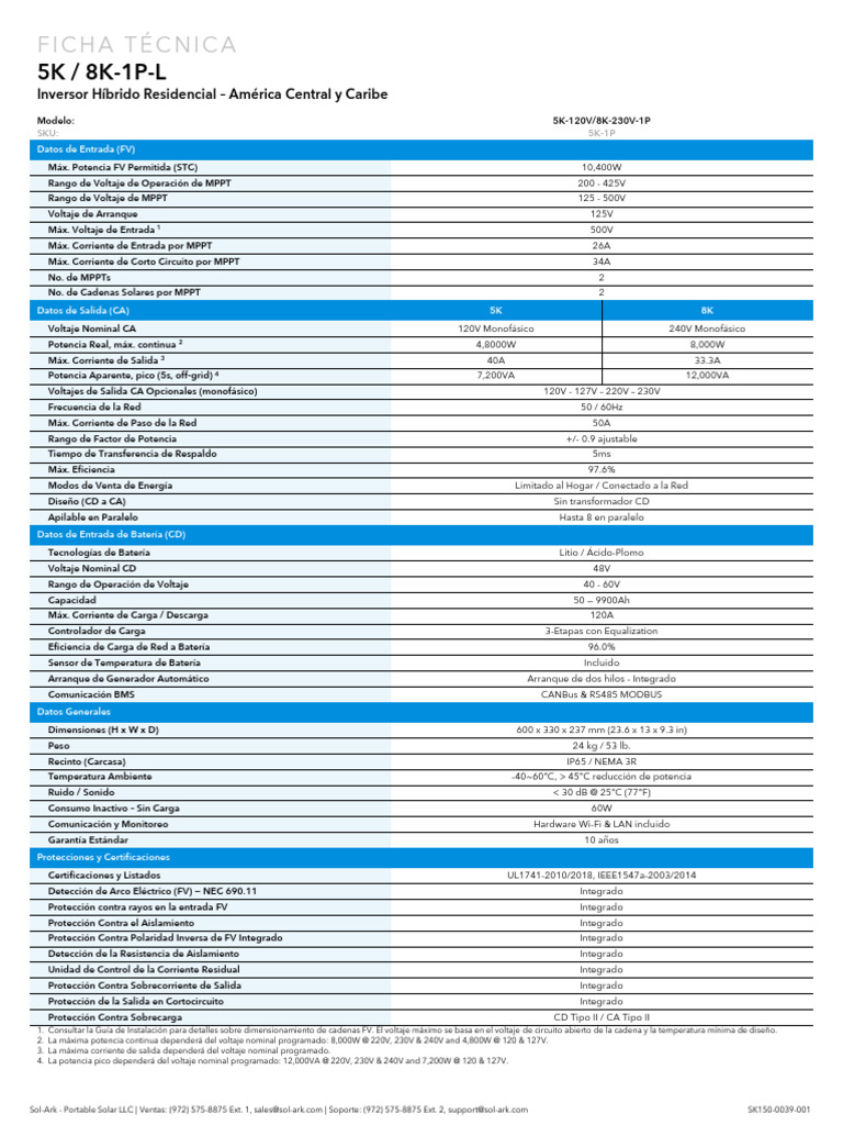 5k-1p-n Datasheet v1.0 Es | PDF | Ingenieria Eléctrica | Energia electrica