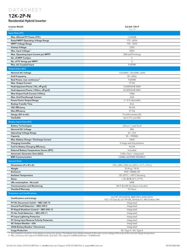12K-2P_SpecSheet | Download Free PDF | Electrical Equipment | Energy ...