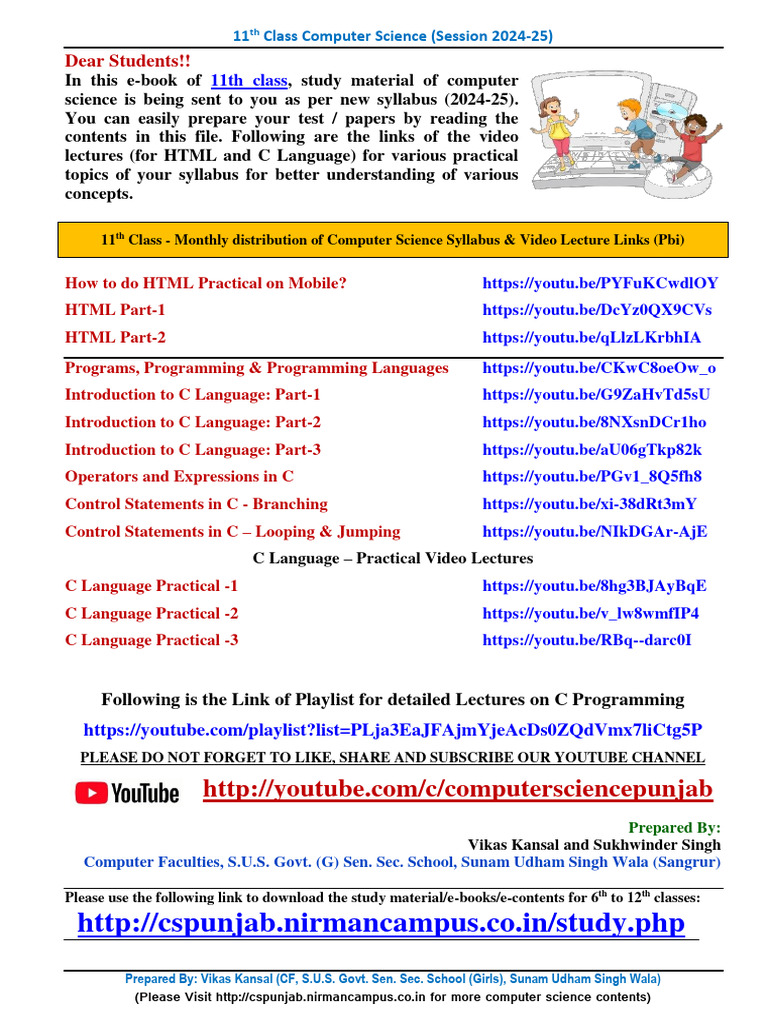 11th CS-Eng Notes 2024-25 | PDF | Html | Html Element