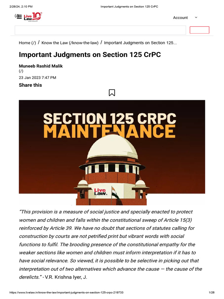 Important Judgments On Section 125 CRPC | PDF | Discovery (Law) | Judgment (Law)