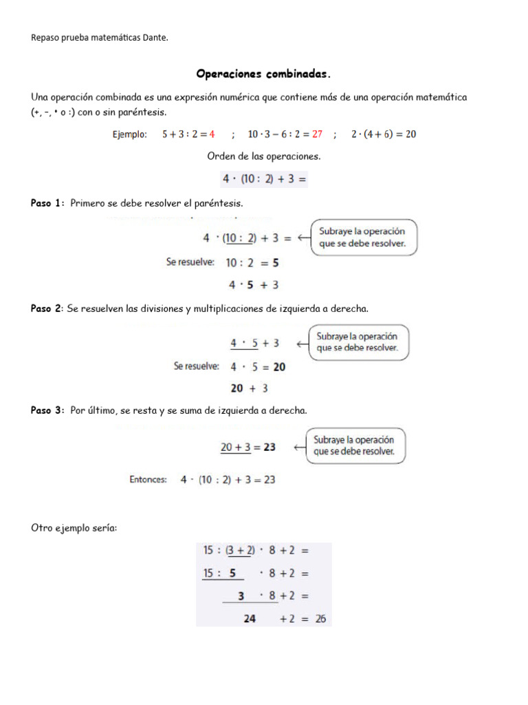 Repaso de Operaciones Combinadas en Matemáticas | PDF | Matemáticas
