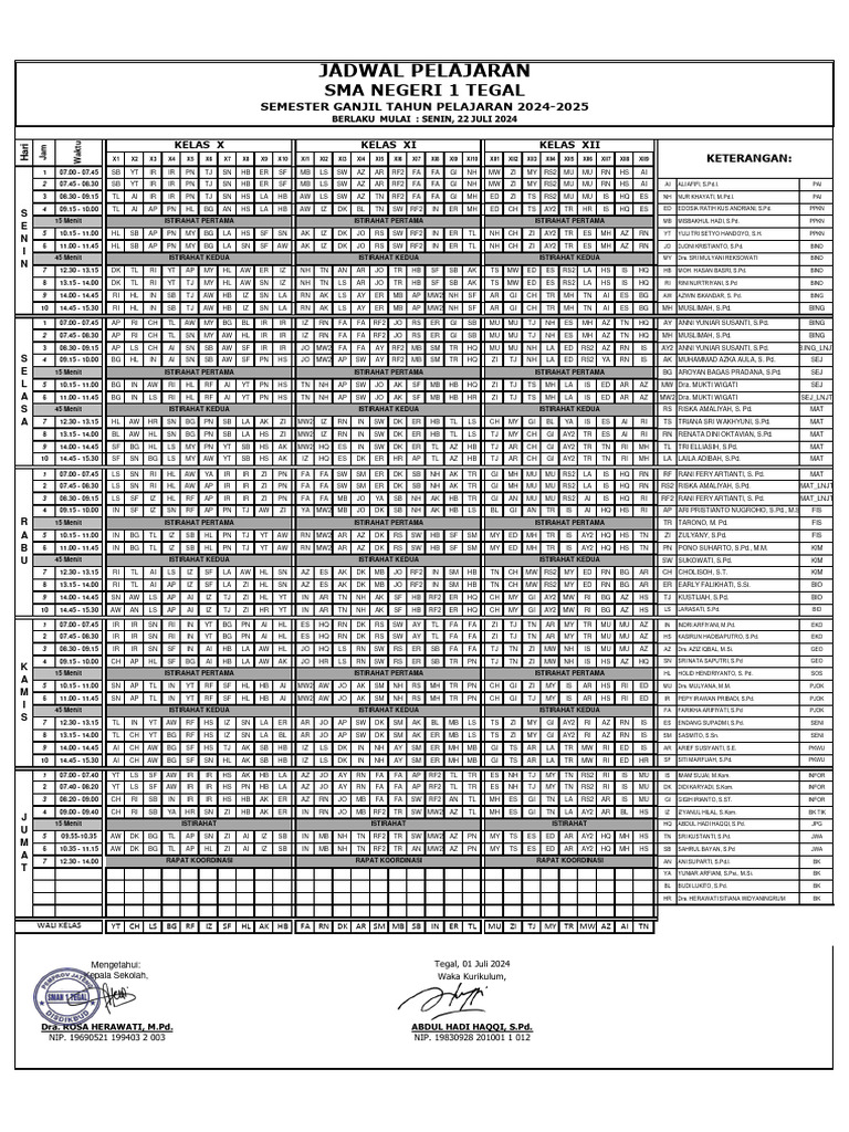 Jadwal KBM Smansa 2024 - 2025 Ganjil | PDF