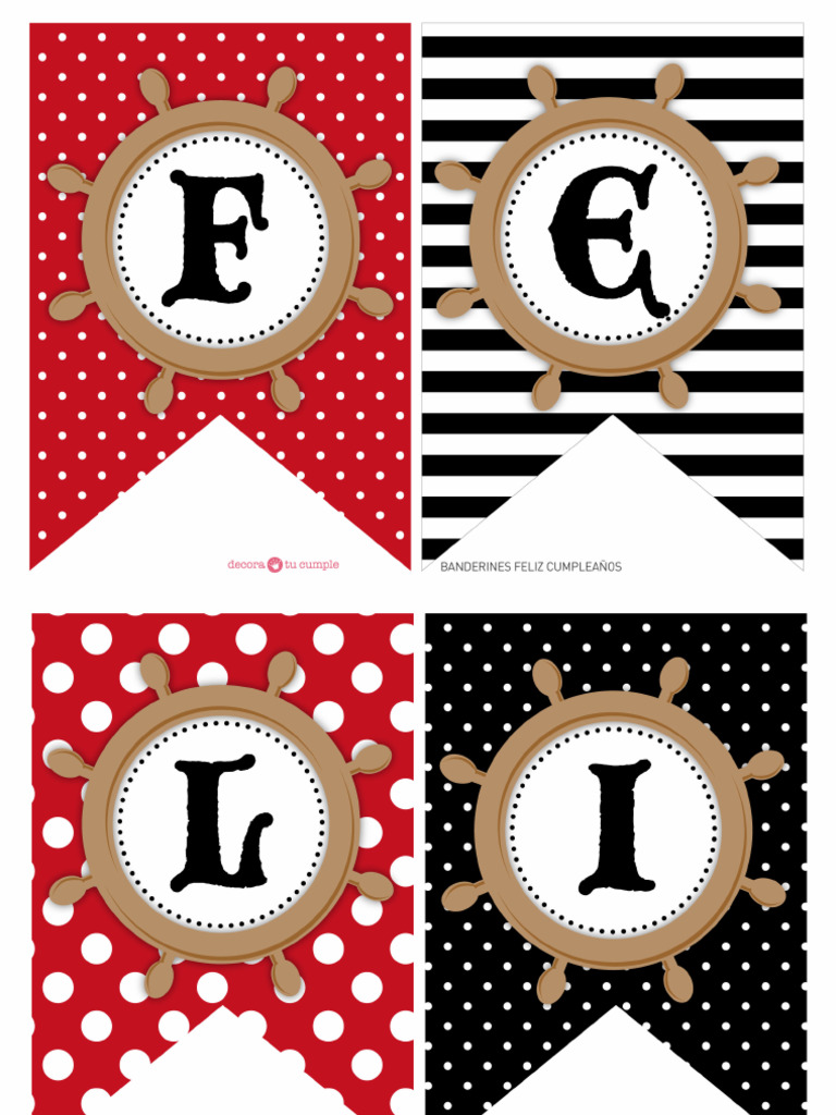 banderines pirata rojo feliz cumpleaños | PDF