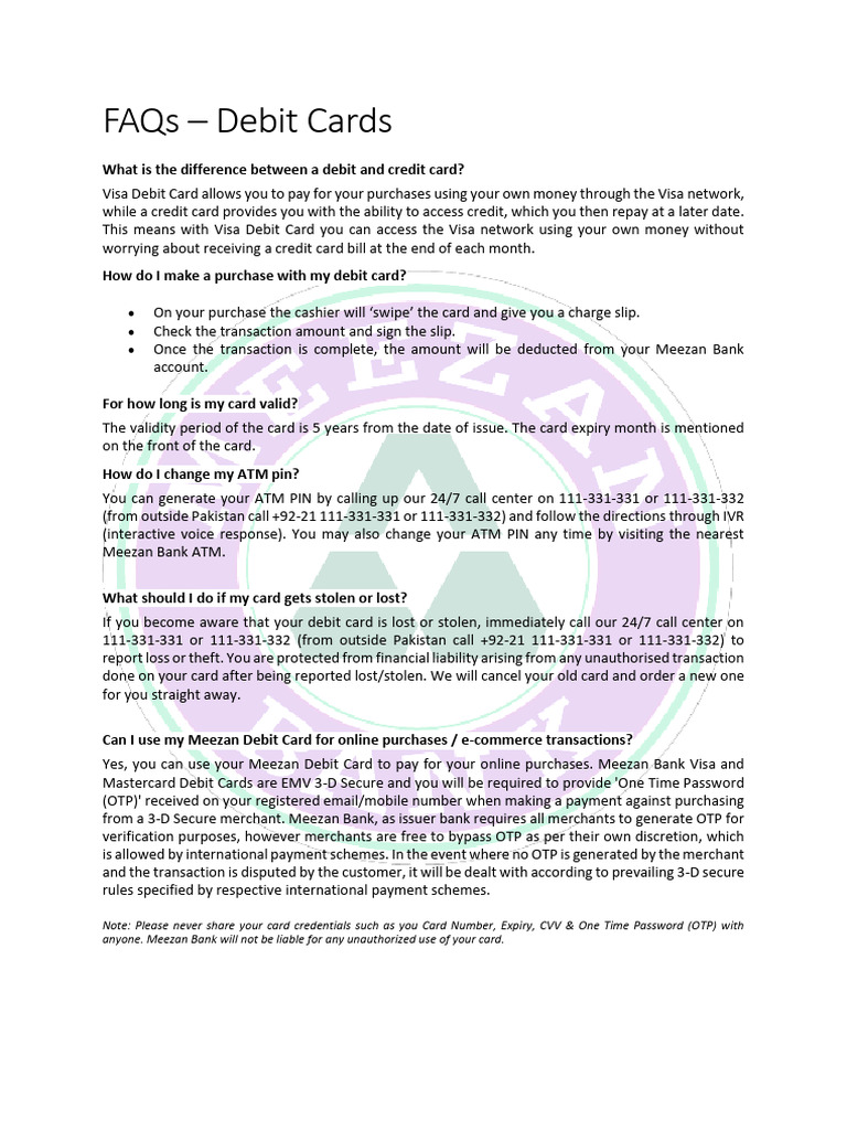 FAQ Debit Cards | PDF | Debit Card | Credit Card
