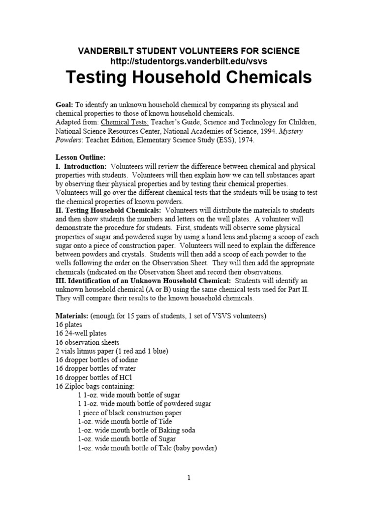Identify Household Chemicals Experiment | PDF | Chemical Substances | Acid