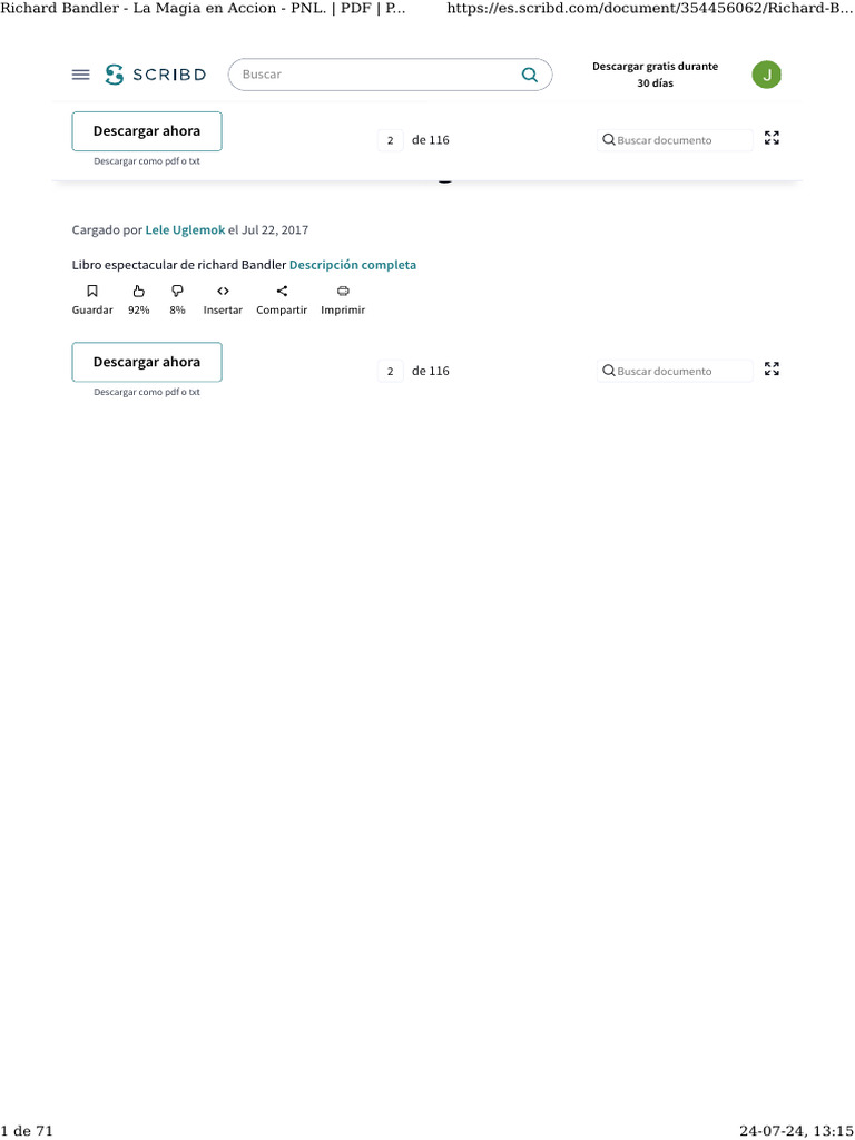 Richard Bandler - La Magia en Accion - PNL. - PDF - Programación ...