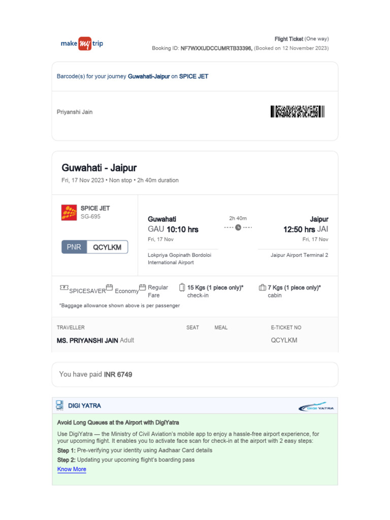 JPR TCKT | PDF | Airport | Aviation