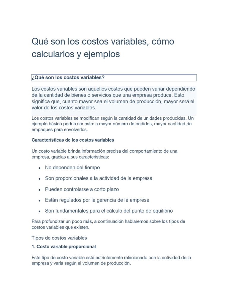 Costos Variables | PDF | Costo | Business