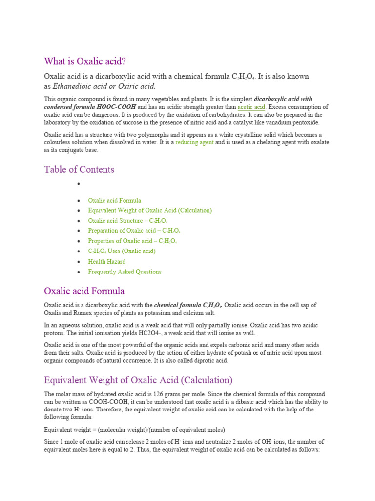 What Is Oxalic Acid | PDF | Acid | Physical Sciences