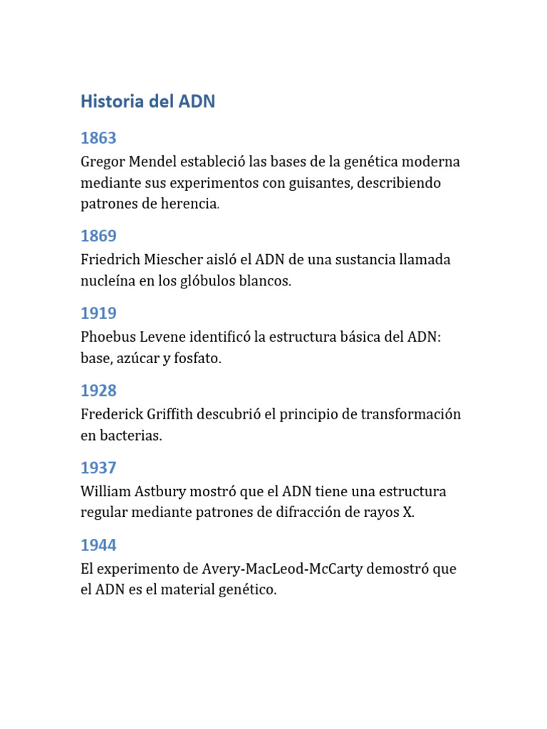 Historia Del ADN Biologis | PDF | Adn | Genética