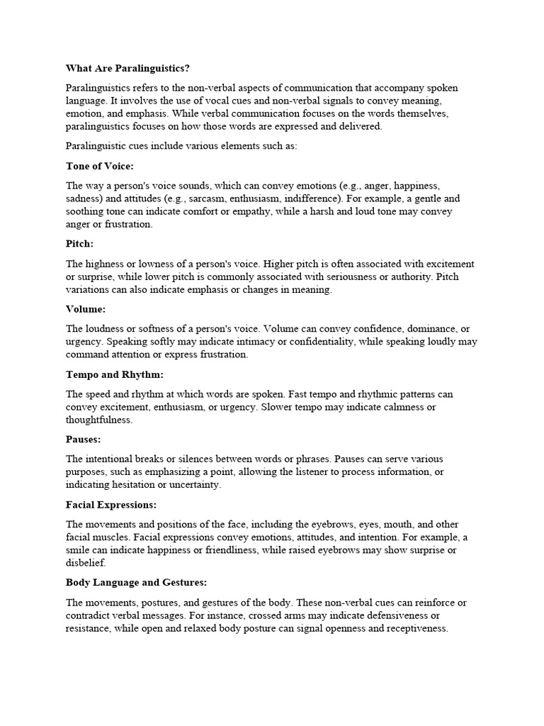 What Are Paralinguistics and How To Use Them | PDF | Nonverbal ...