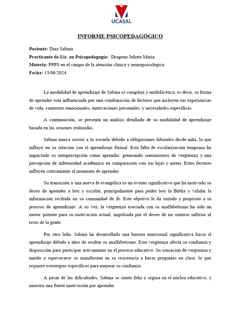 Informe de Devolución Seño Núcleo | PDF | Aprendizaje | Escritura