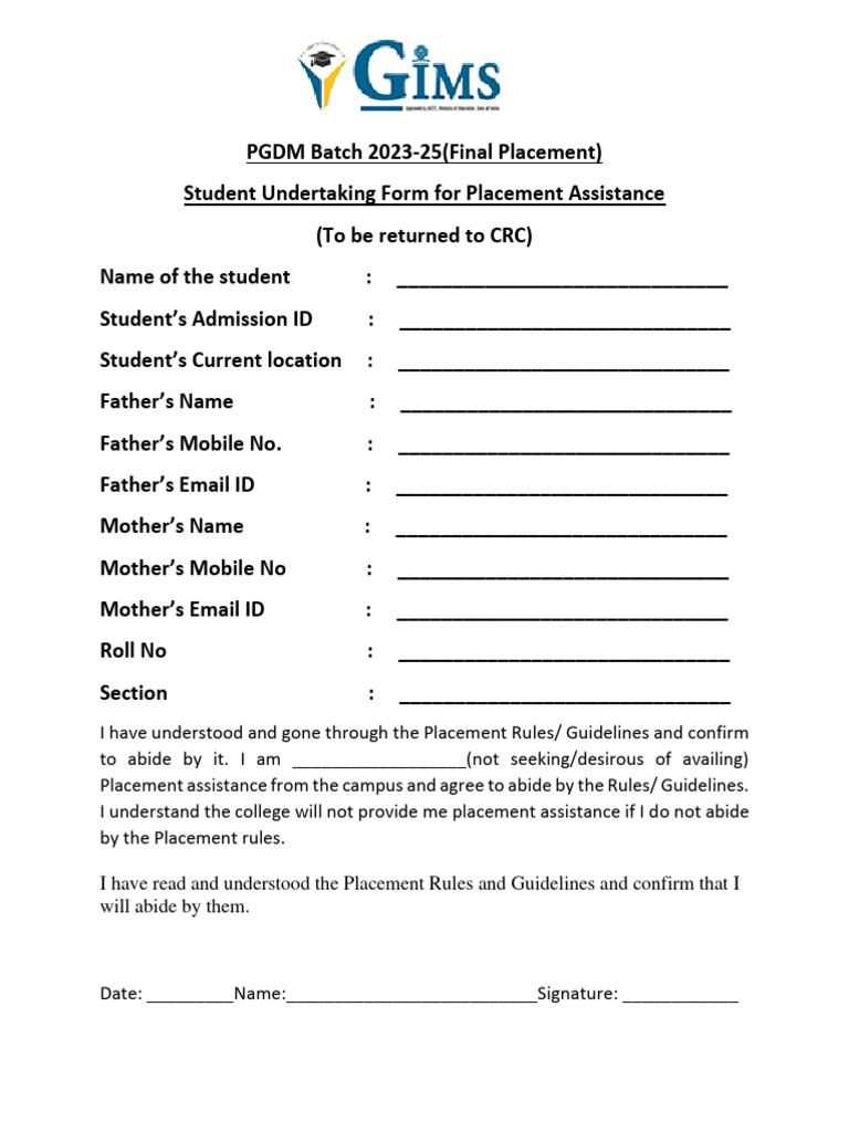 Student Placement Undertakings 2025 | PDF | Career & Growth | Social Science