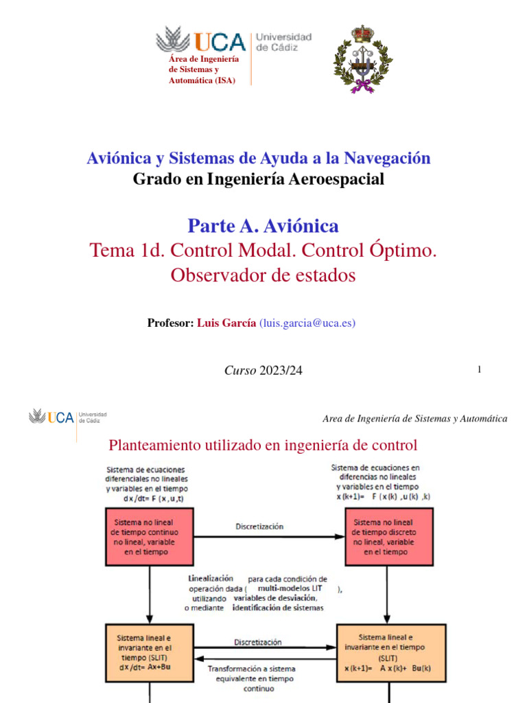 Tema 1d. - Control Modal, Control Óptimo, Observador de Estados | PDF ...