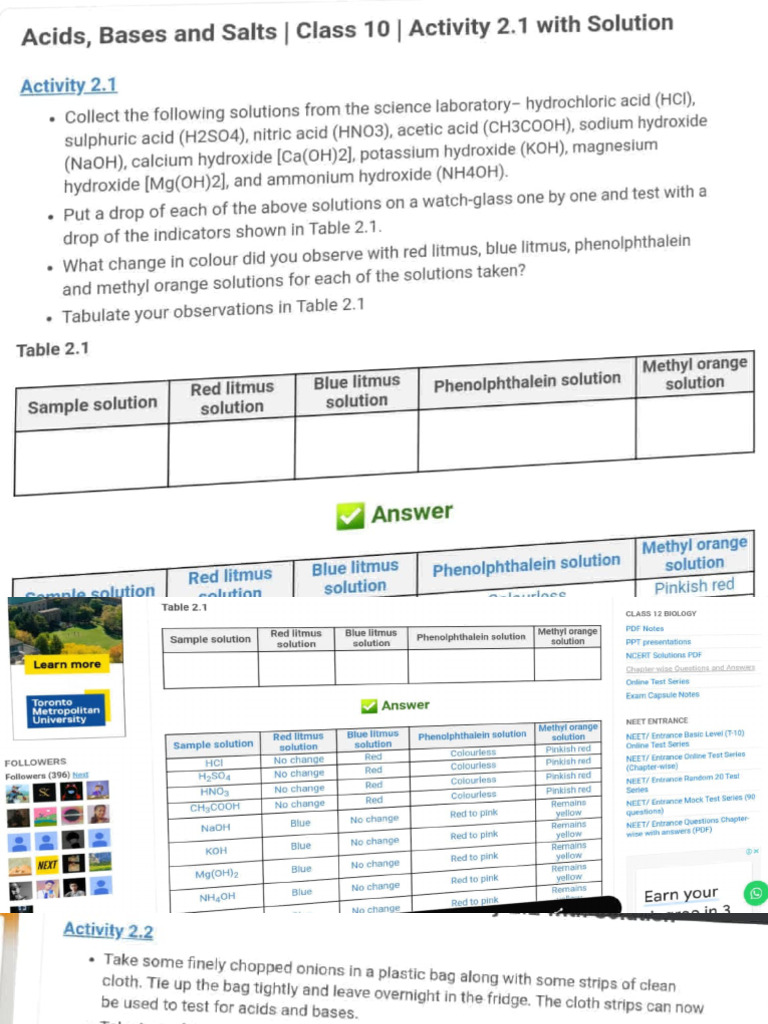 Acid Bases All Activities Solutions | PDF | Salt (Chemistry) | Sodium ...