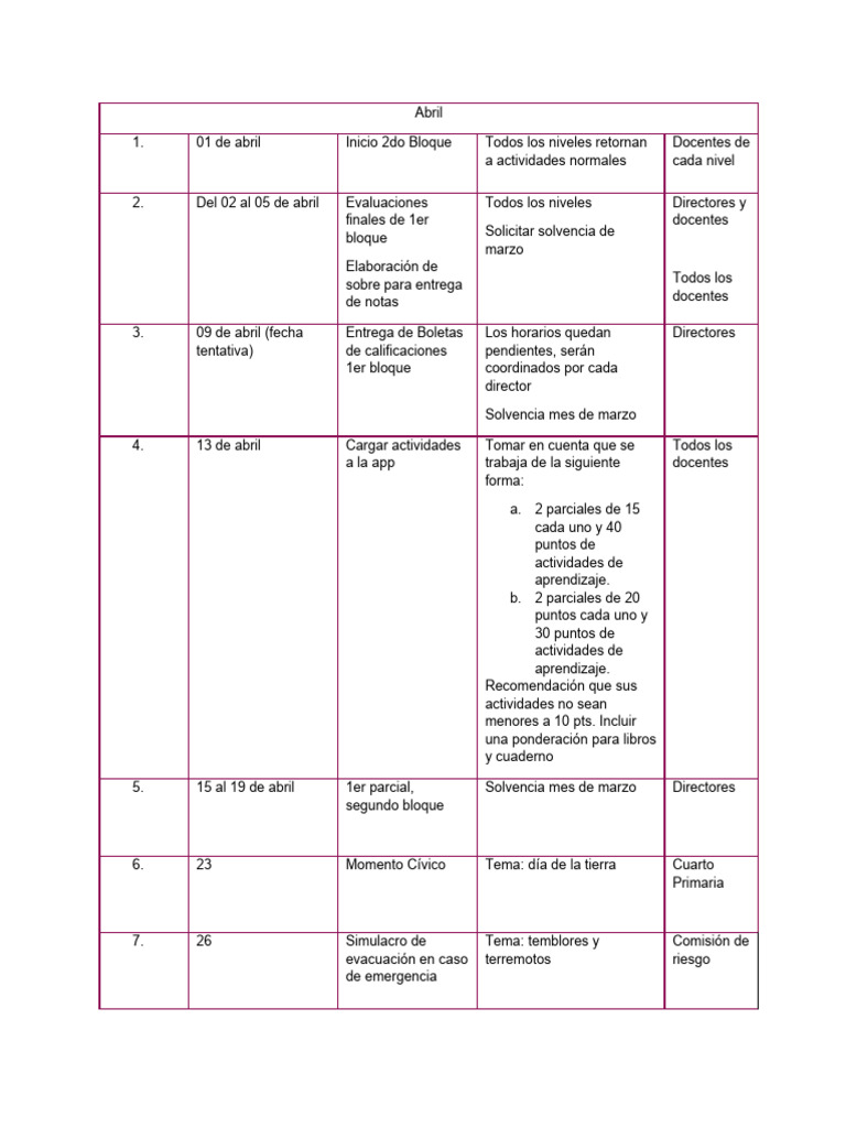 Calendario General | PDF