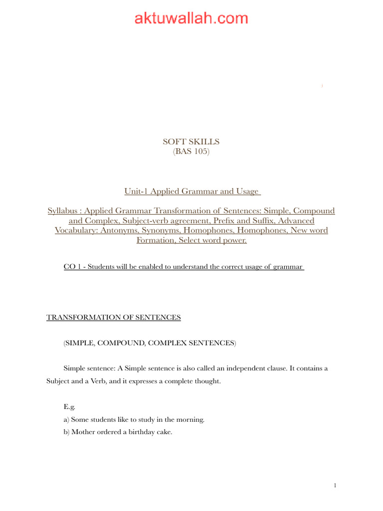 Soft Skills Complete Notes (Unit 1-5) (2) - Watermark | PDF ...
