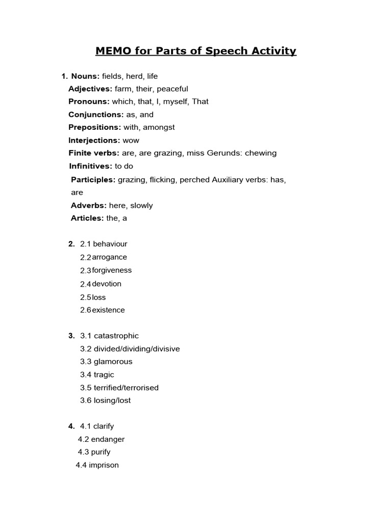 MEMO Parts of Speech Revision Activity | PDF | Language Arts & Discipline