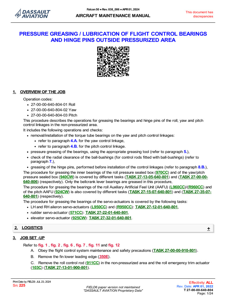 T 27-00-00-640-804-PRESSURE GREASING LUBRICATION OF FLIGHT CONTROL | Download Free PDF | Bearing ...