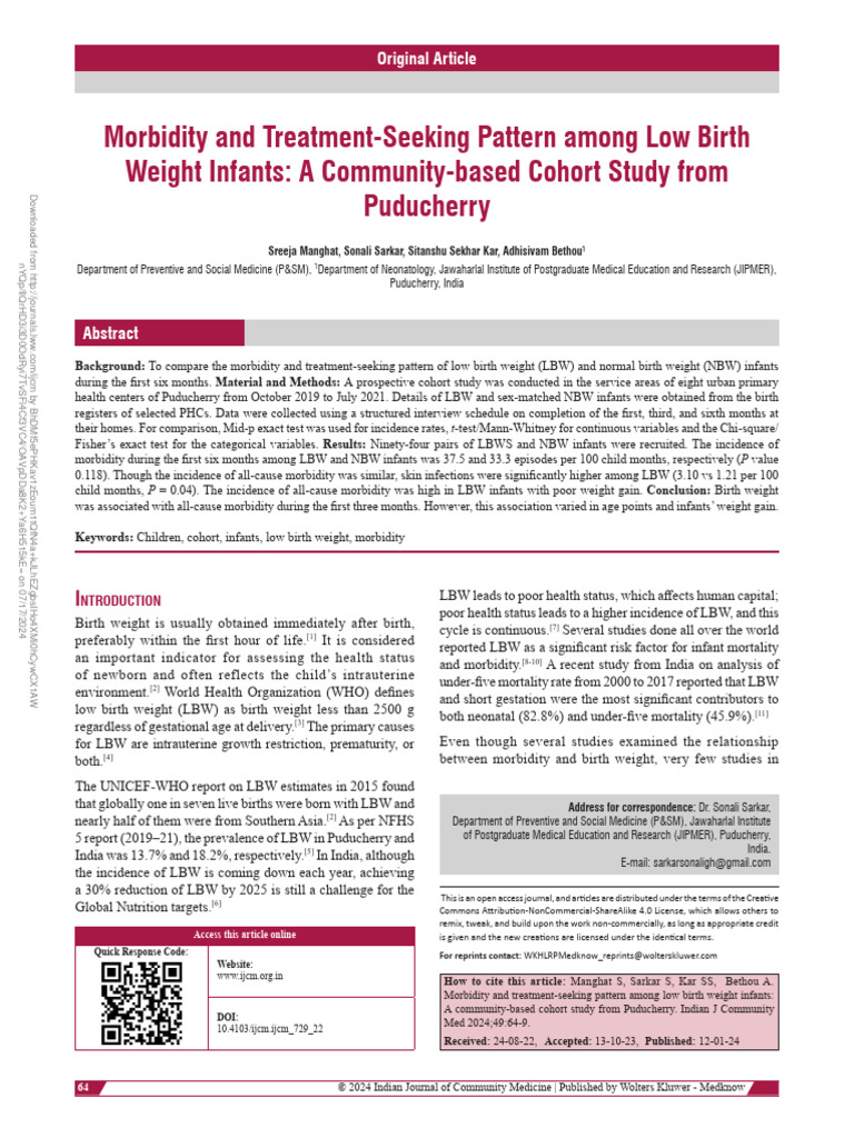 Morbidity and Treatment Seeking Pattern Among Low.12 | PDF | Health ...