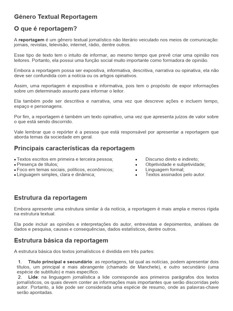 Características e Estrutura da Reportagem | PDF | Jornalismo | Narrativa