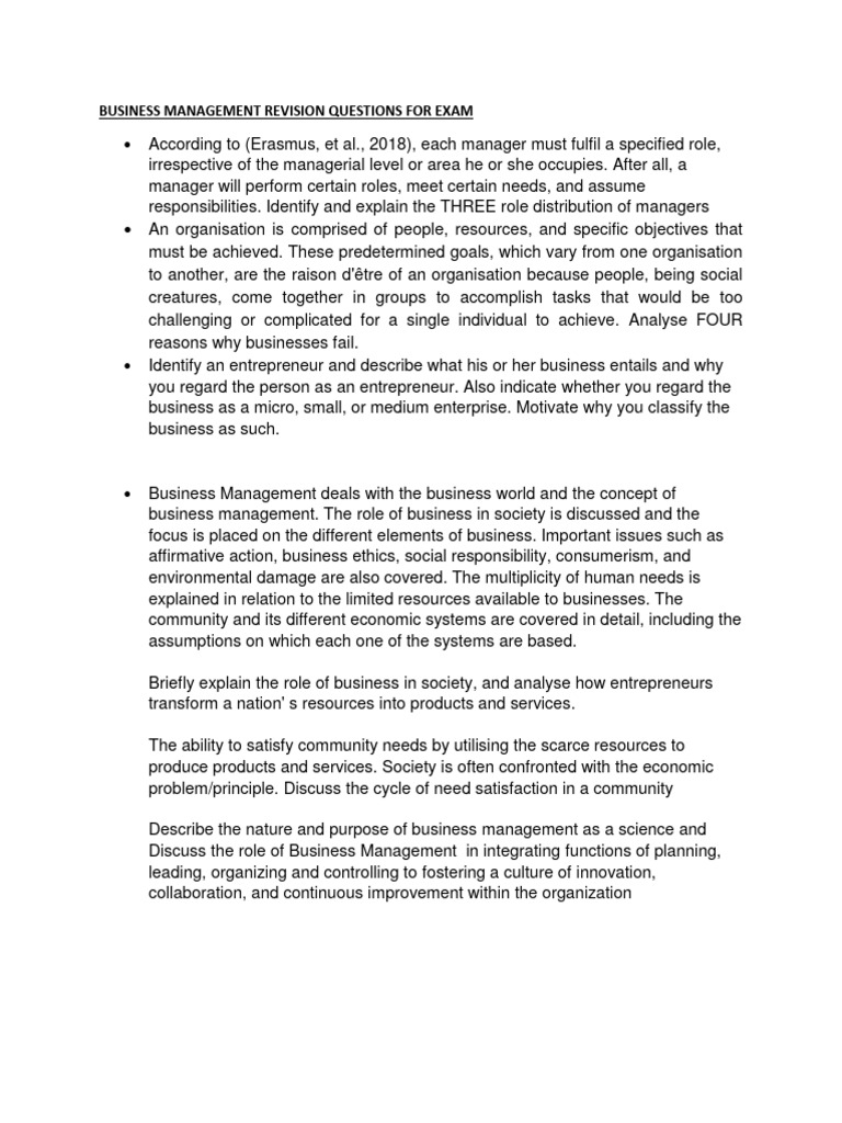 Business Management Exam Revision Guide | PDF | Entrepreneurship | Business