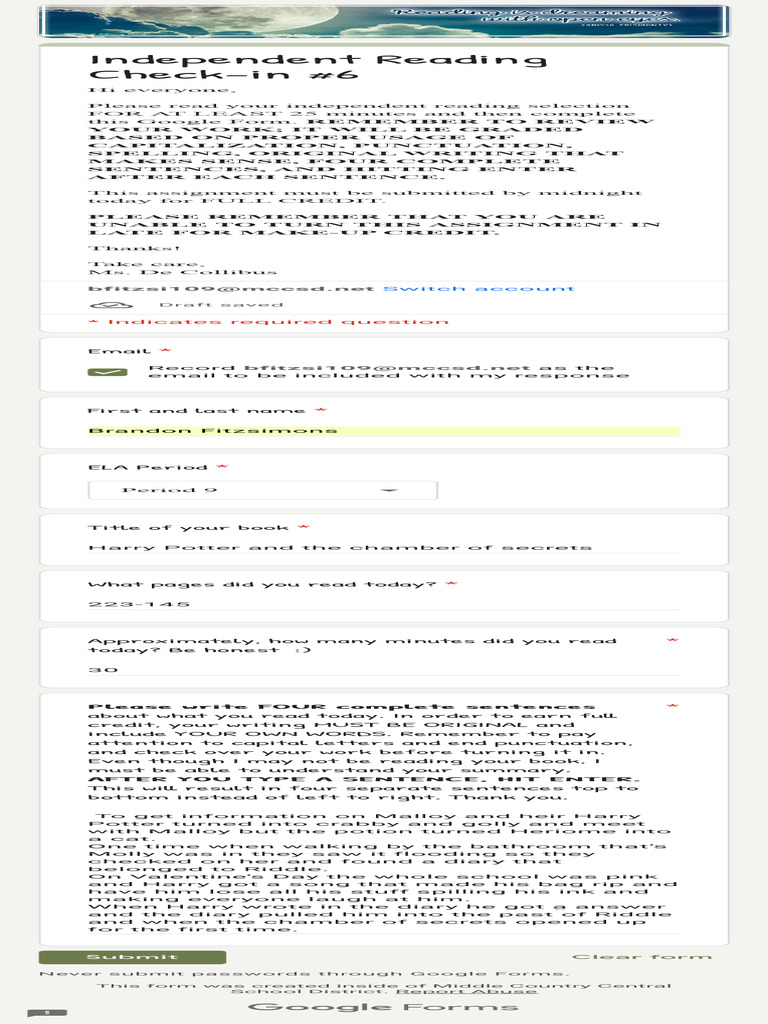 Independent Reading Check-In #6 | PDF