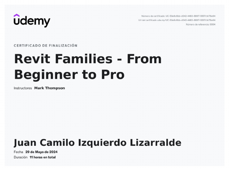 Certificado Udemy Revit Families | PDF