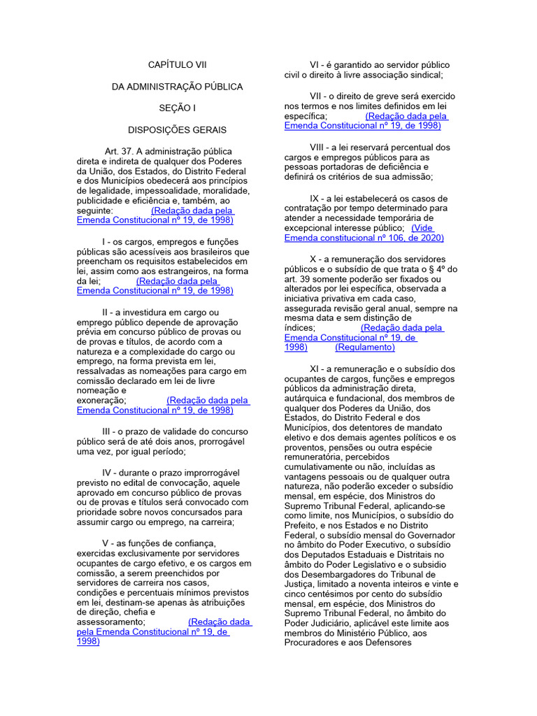 CF88 Art.37 Ao 41 | PDF | Administração pública | Emenda Constitucional