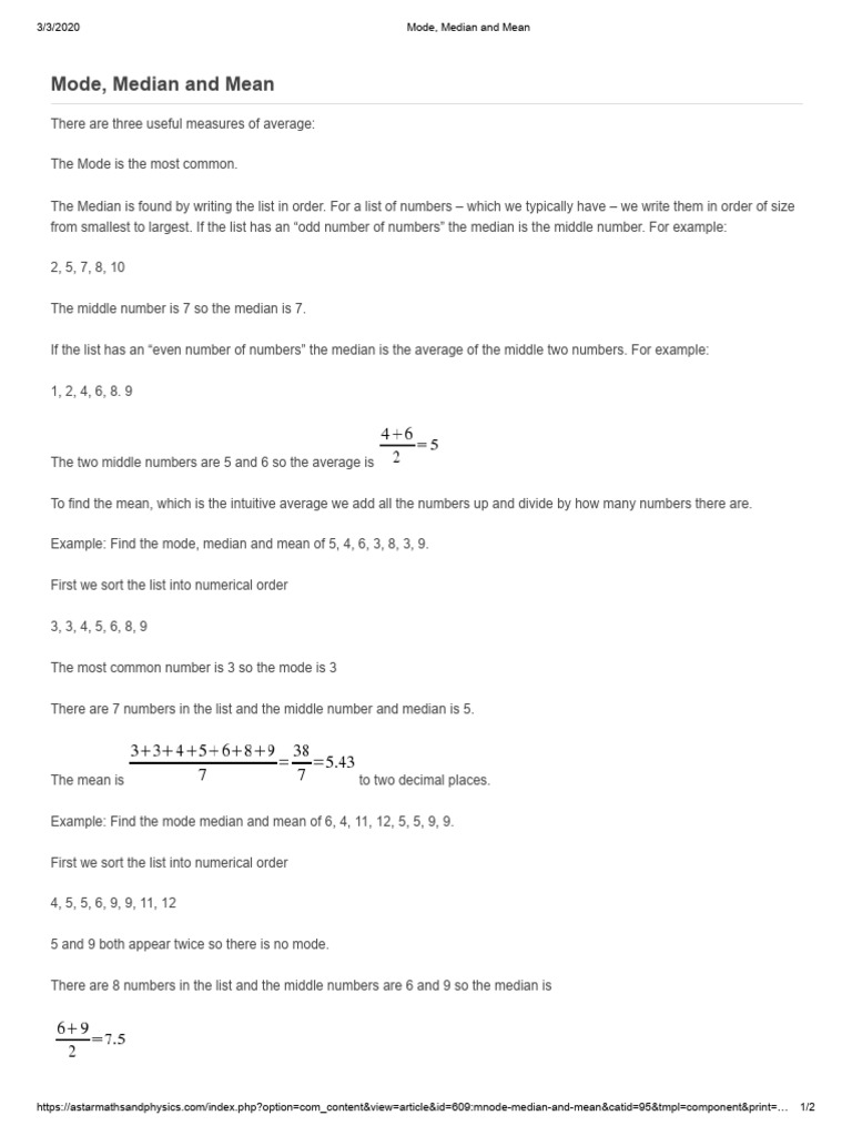 Mode, Median and Mean | PDF