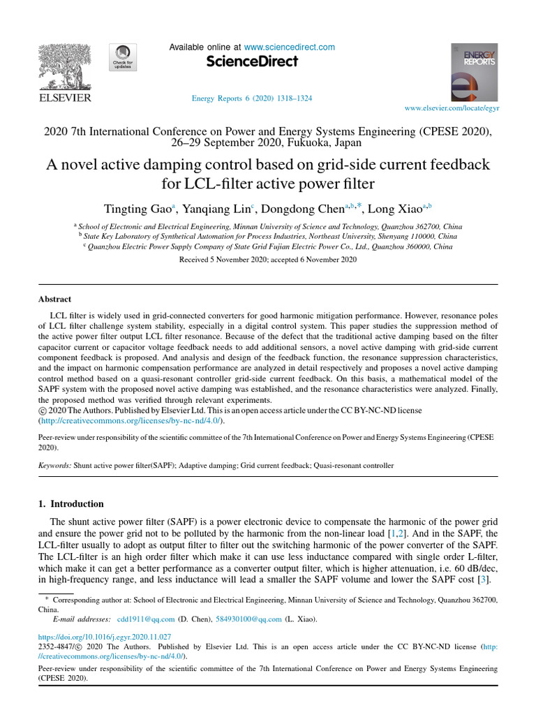 A Novel Active Damping Control Based On Grid-Side | PDF | Resonance ...