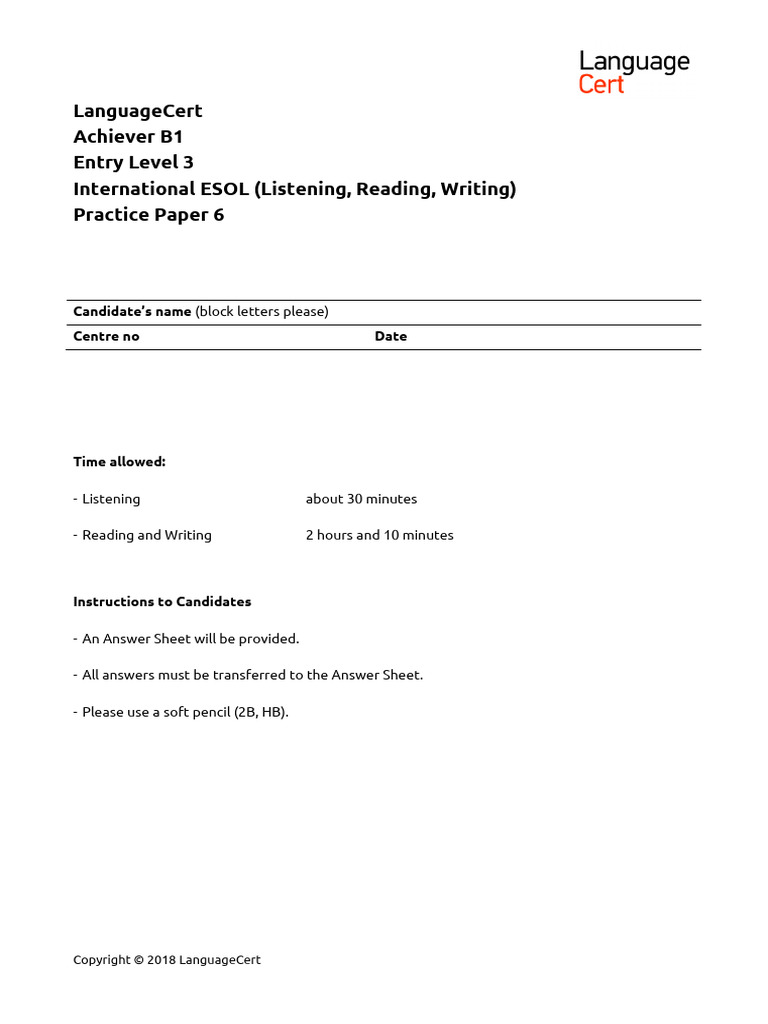 LanguageCert PP6 B1 IESOL EP | PDF