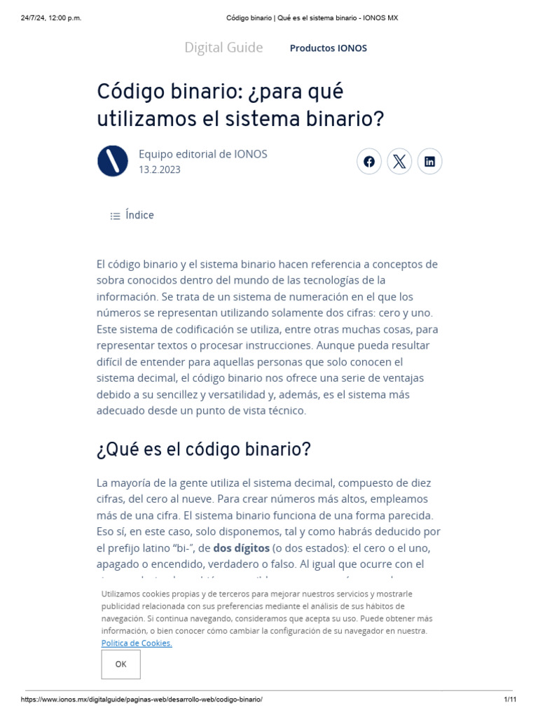 Código Binario - Qué Es El Sistema Binario - IONOS MX | PDF | Cookie HTTP | Byte