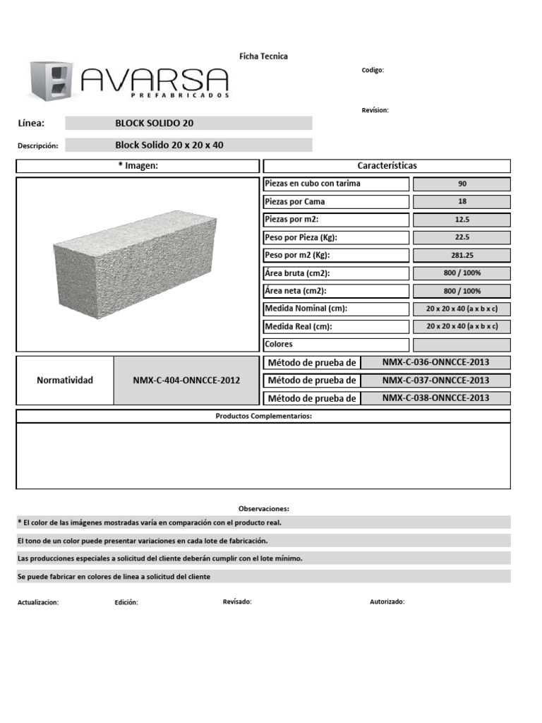 Ficha Tecnica Block Solido 20 | PDF