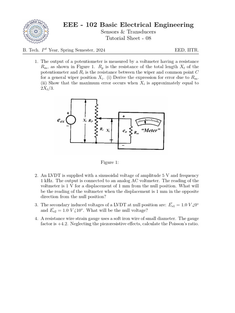 Tutorial Sheet 08 EEE-102 | PDF | Electrical Resistance And Conductance | Temperature