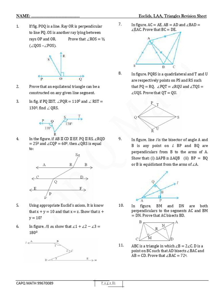 9th Revision Euclid, LAA, Triangles 2023-24 | PDF | Triangle Geometry | Geometry